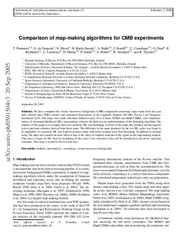 (PDF) Comparison of map-making algorithms for CMB experiments
