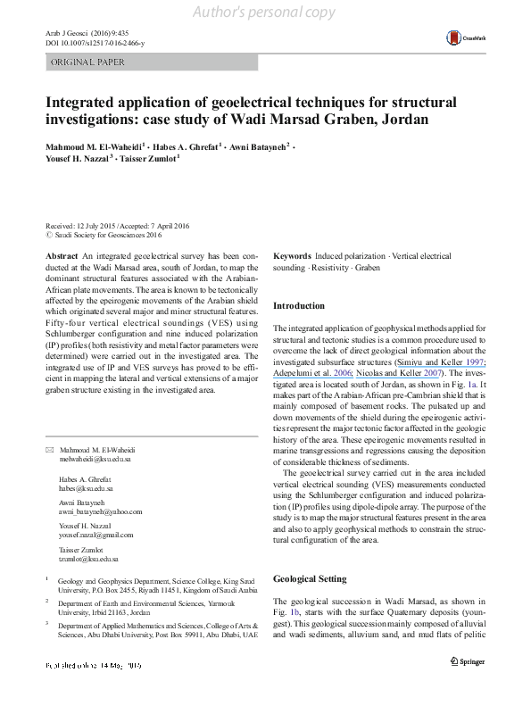 (PDF) Integrated application of geoelectrical methods for structural Inv