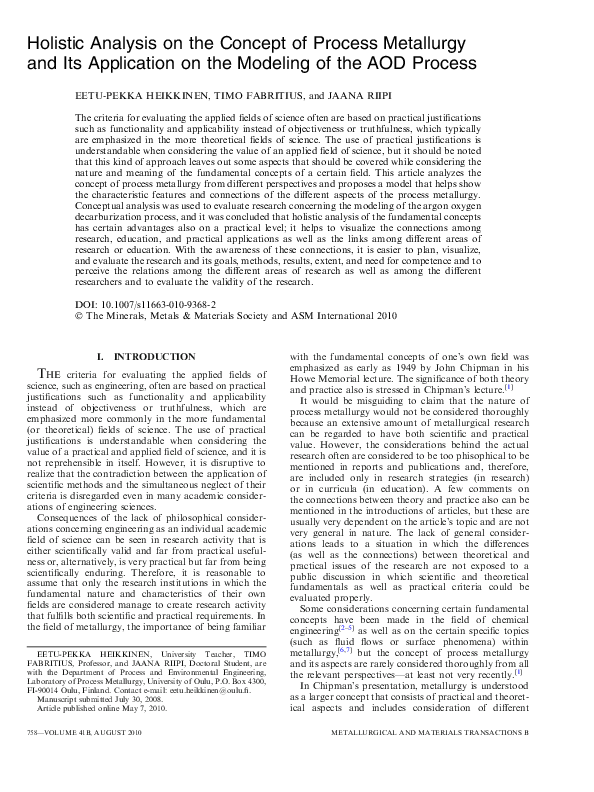 (PDF) Holistic Analysis on the Concept of Process Metallurgy and Its ...