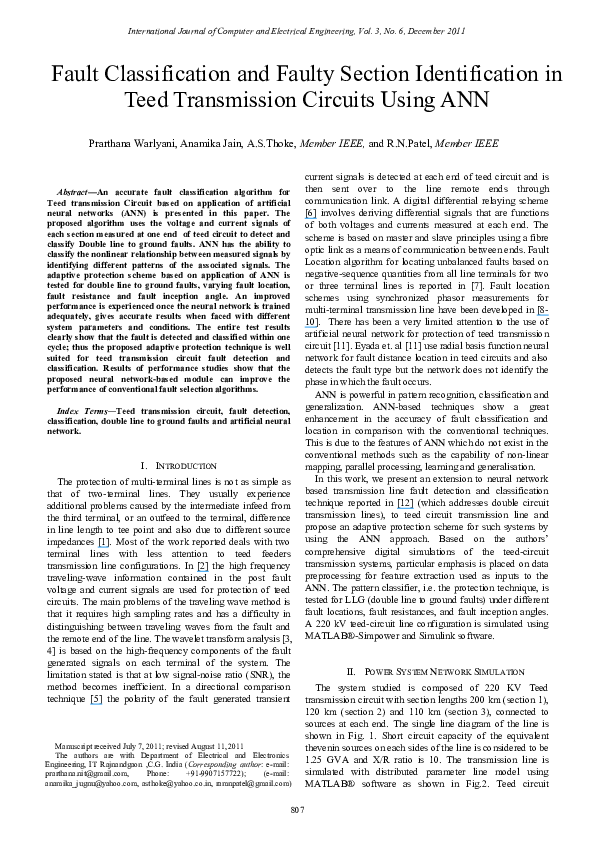 Pdf Fault Classification And Faulty Section Identification In Teed 4871