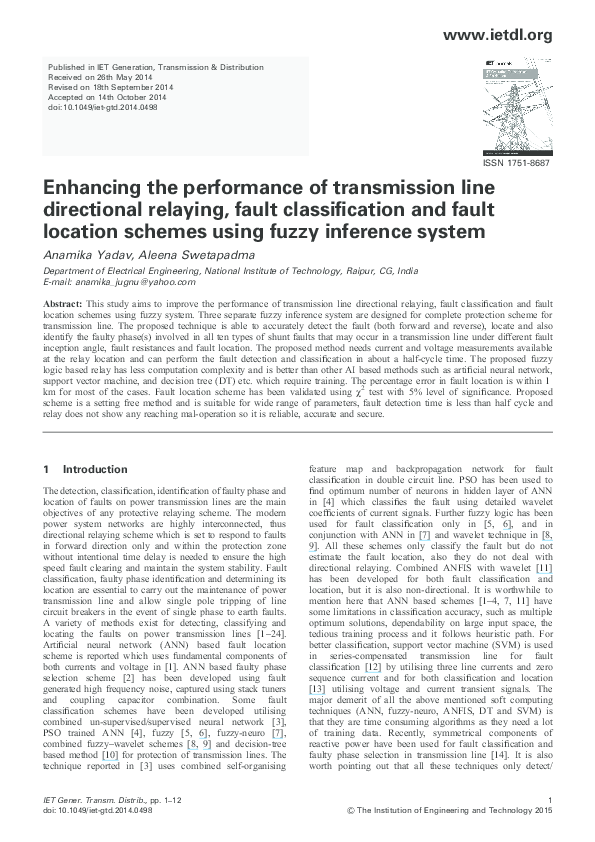 (PDF) Enhancing the performance of transmission line directional relaying, fault classification ...