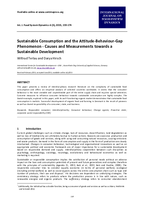 (PDF) Sustainable Consumption and the Attitude-Behaviour-Gap Phenomenon ...