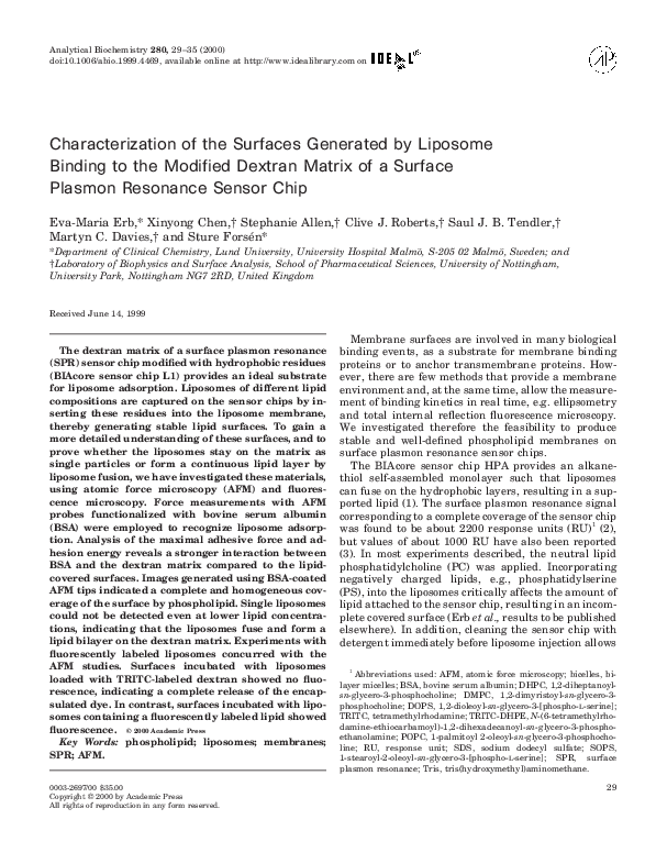 (PDF) Characterization of the Surfaces Generated by Liposome Binding to ...