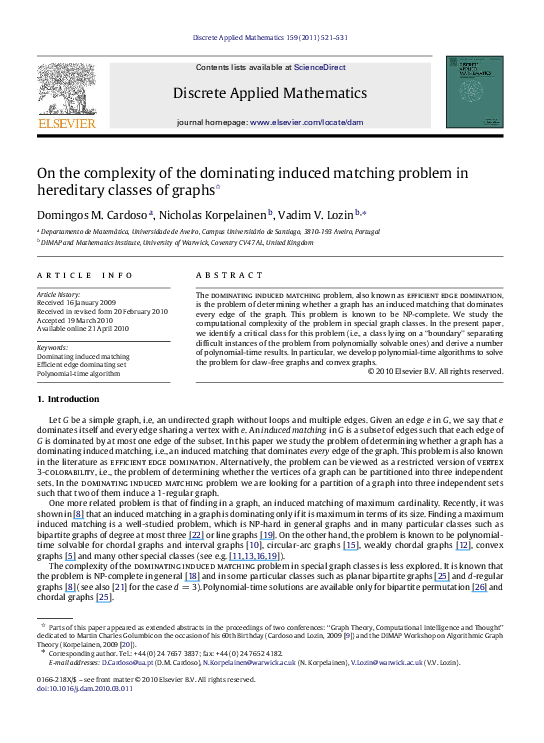 (PDF) On the complexity of the dominating induced matching problem in ...