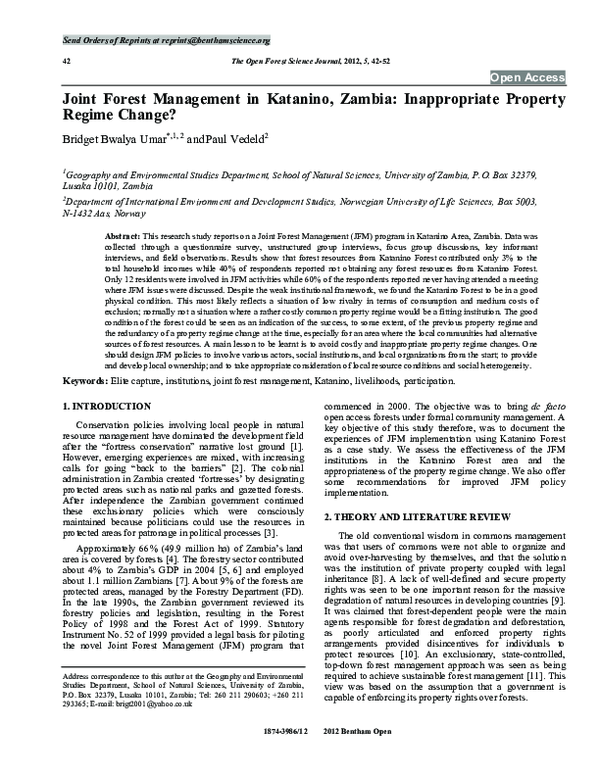 (PDF) Joint Forest Management in Katanino, Zambia.