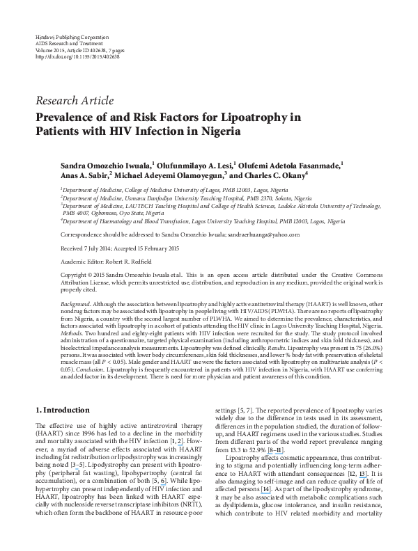 (PDF) Prevalence of and Risk Factors for Lipoatrophy in Patients with ...