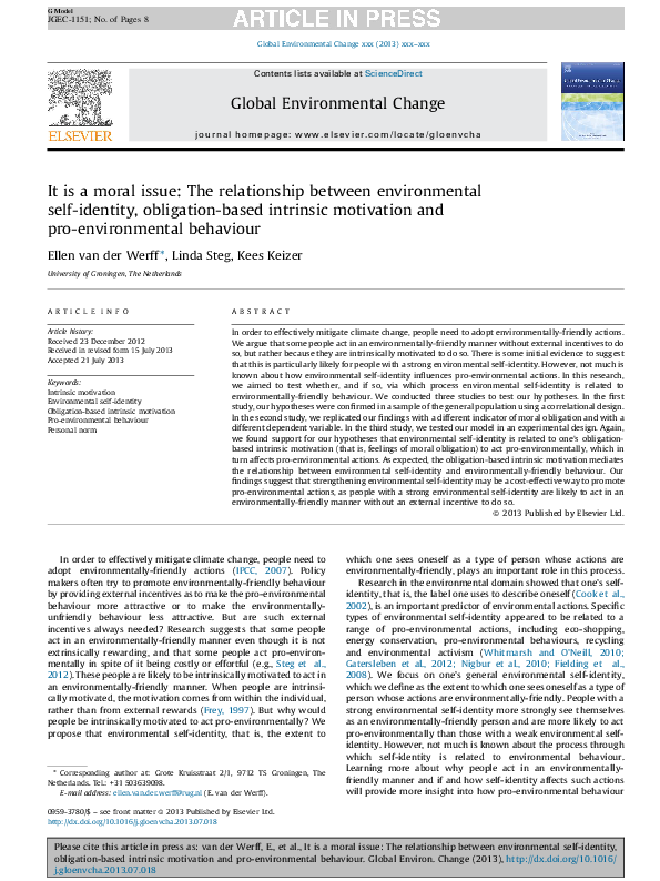 (PDF) It is a moral issue: The relationship between environmental self ...