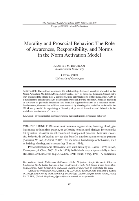 (PDF) Morality and Prosocial Behavior: The Role of Awareness ...