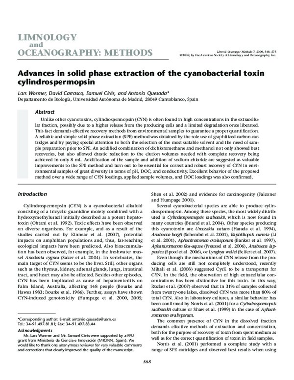 (PDF) Advances in solid phase extraction of the cyanobacterial toxin ...