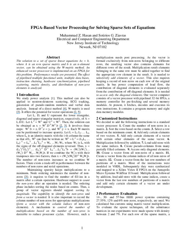 Pdf Fpga Based Vector Processing For Solving Sparse Sets Of Equations