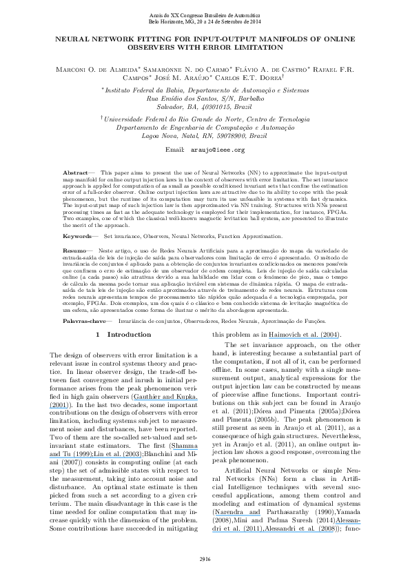 (PDF) Neural Network Fitting for Input-Output Manifolds of Online Observers with Error Limitation