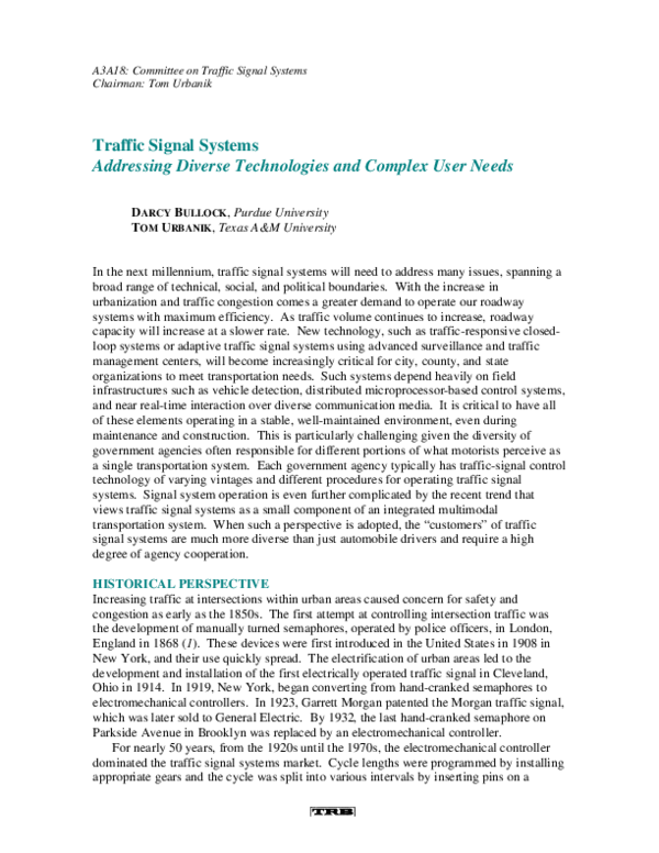 (PDF) Traffic signal systems addressing diverse technologies and ...