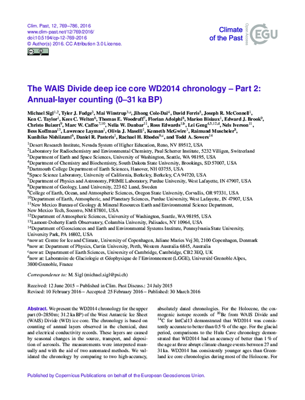 (PDF) The WAIS Divide deep ice core WD2014 chronology – Part 2: Annual ...