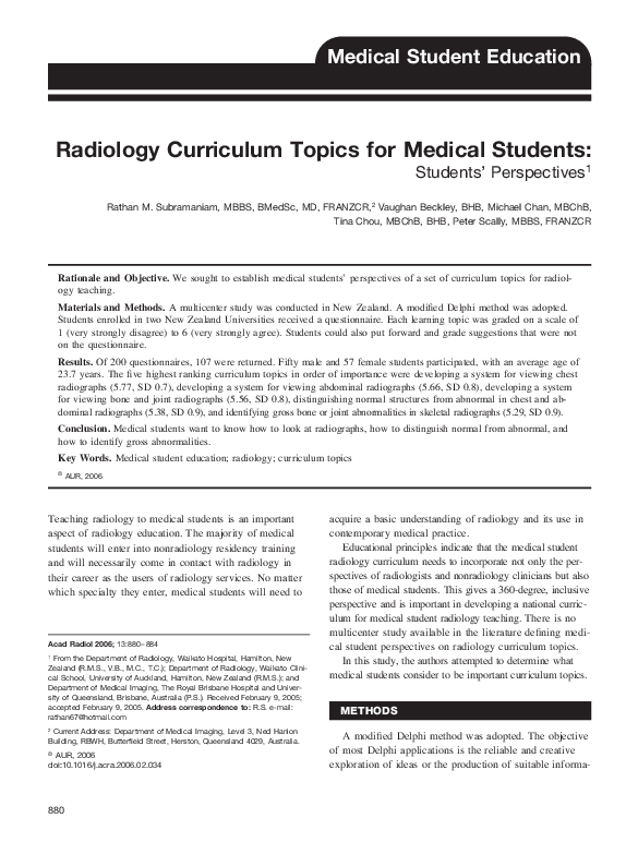 (PDF) Radiology Curriculum Topics for Medical Students