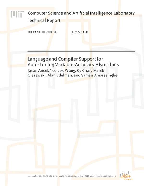 (PDF) Language and compiler support for auto-tuning variable-accuracy algorithms