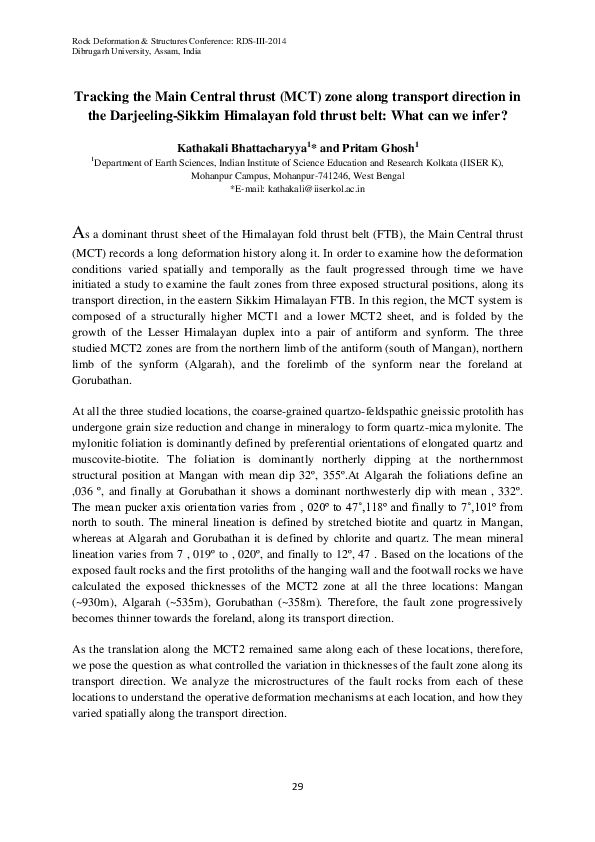 (PDF) Tracking the Main Central thrust (MCT) zone along transport direction in the Darjeeling ...
