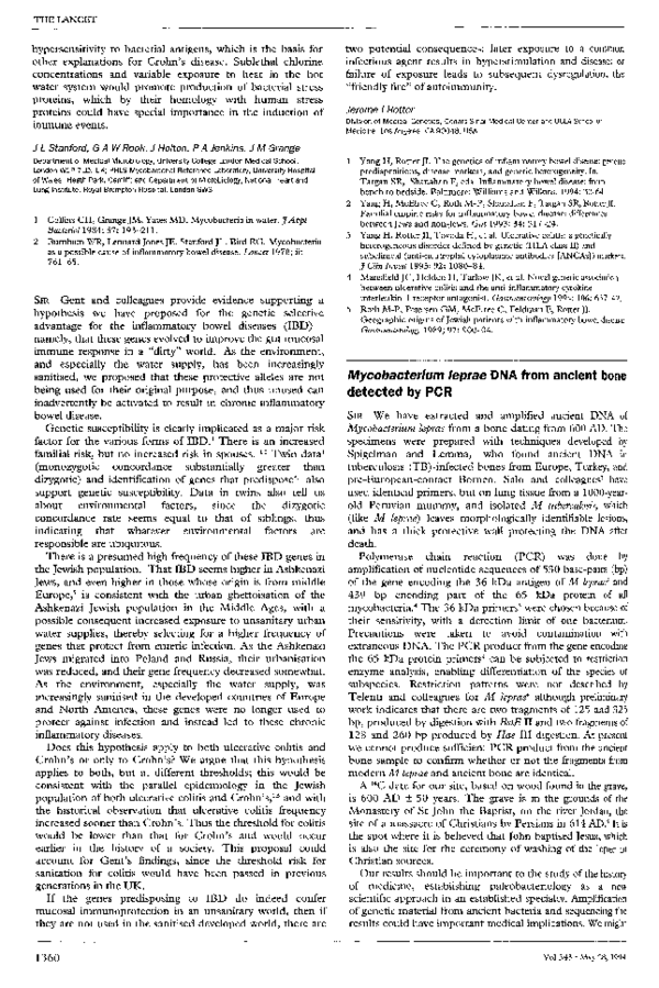 (PDF) Mycobacterium leprae DNA from ancient bone detected by PCR