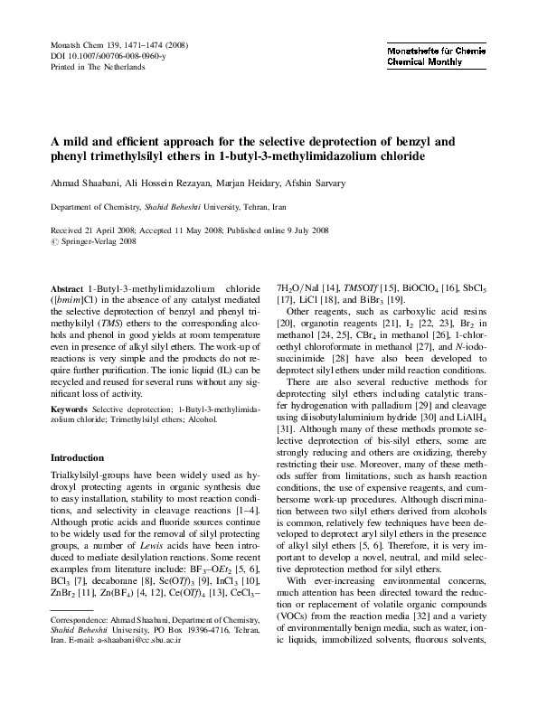 (PDF) A mild and efficient approach for the selective deprotection of ...