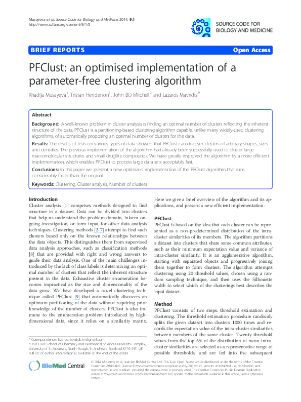 (PDF) PFClust: an optimised implementation of a parameter-free ... (PDF) PFClust: an optimised implementation of a parameter-free ...