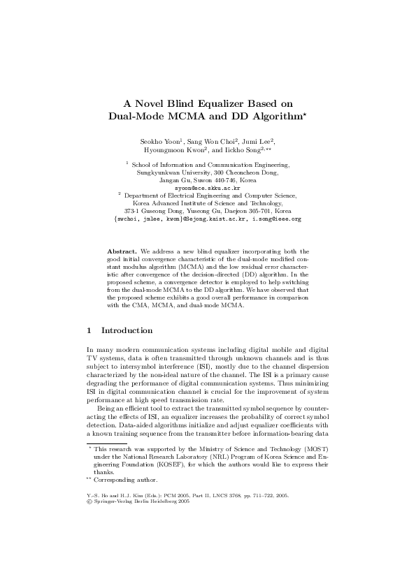 Pdf A Novel Blind Equalizer Based On Dual Mode Mcma And Dd Algorithm