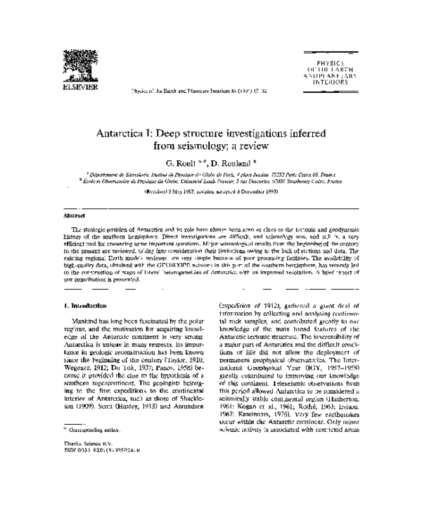 (PDF) Antarctica I: Deep structure investigations inferred from ...