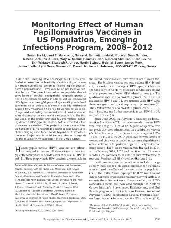 (PDF) Monitoring Effect of Human Papillomavirus Vaccines in US ...