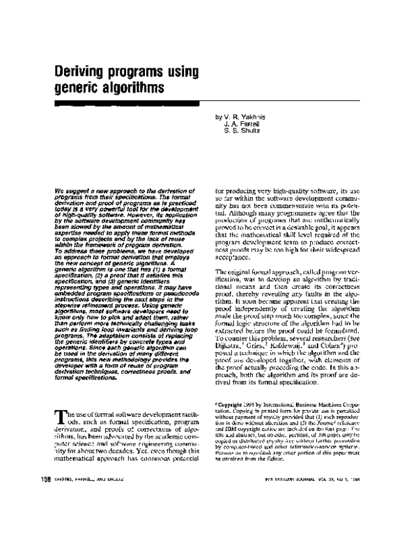 (PDF) Deriving programs using generic algorithms