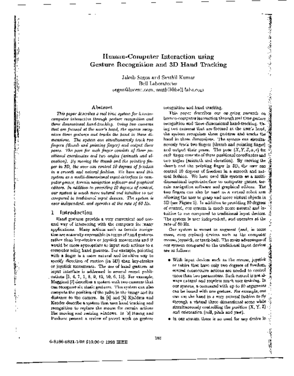 Pdf Human Computer Interaction Using Gesture Recognition And 3d Hand