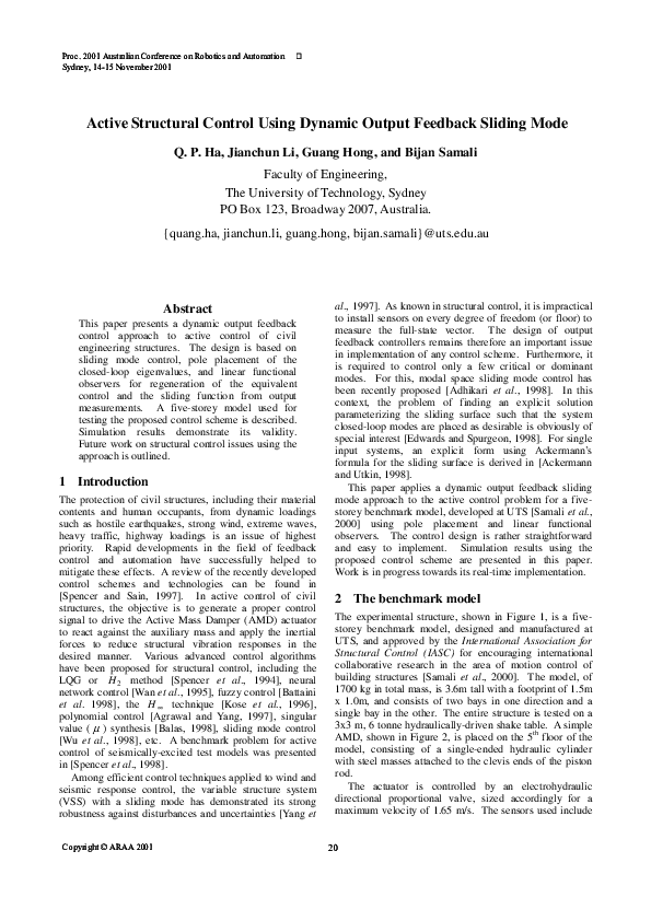 (PDF) Active structural control using dynamic output feedback sliding mode