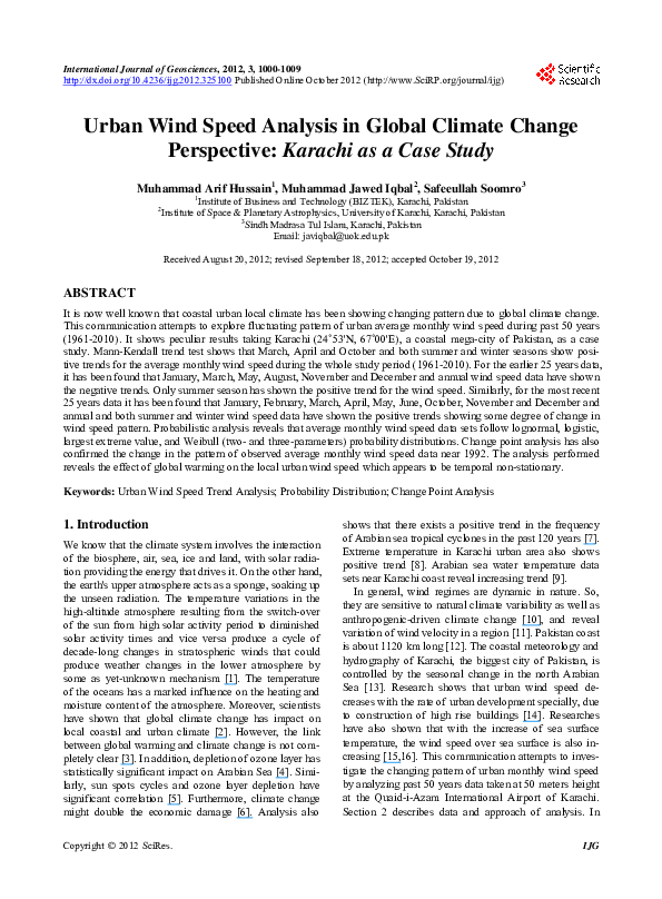 (PDF) Urban Wind Speed Analysis in Global Climate Change Perspective ...
