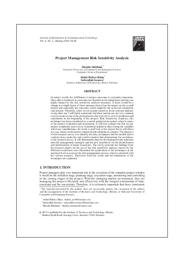 (PDF) Project management risk sensitivity analysis