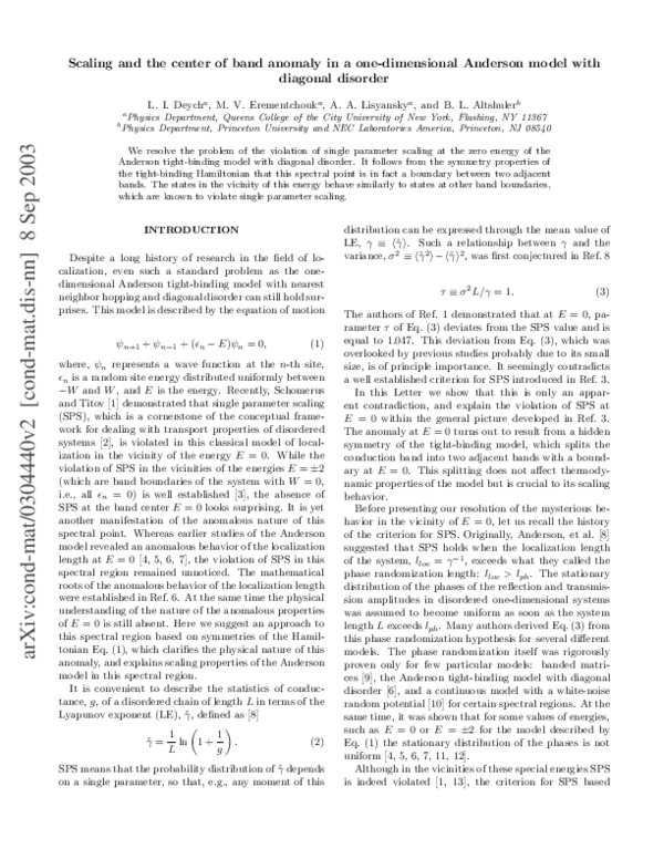 Pdf Scaling And The Center Of Band Anomaly In A One Dimensional