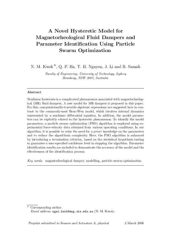(PDF) A novel hysteretic model for magnetorheological fluid dampers and parameter identification ...