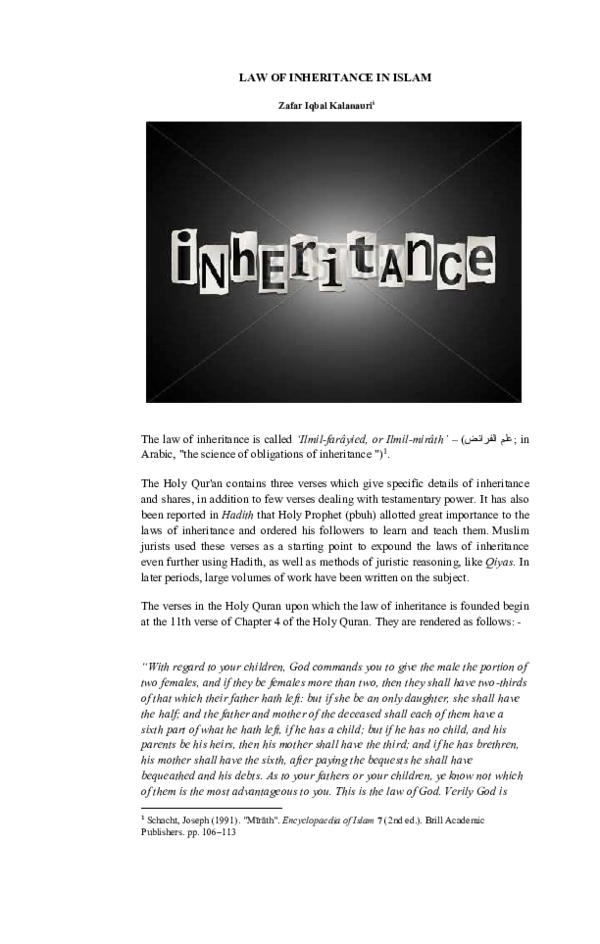 (PDF) LAW OF INHERITANCE IN ISLAM