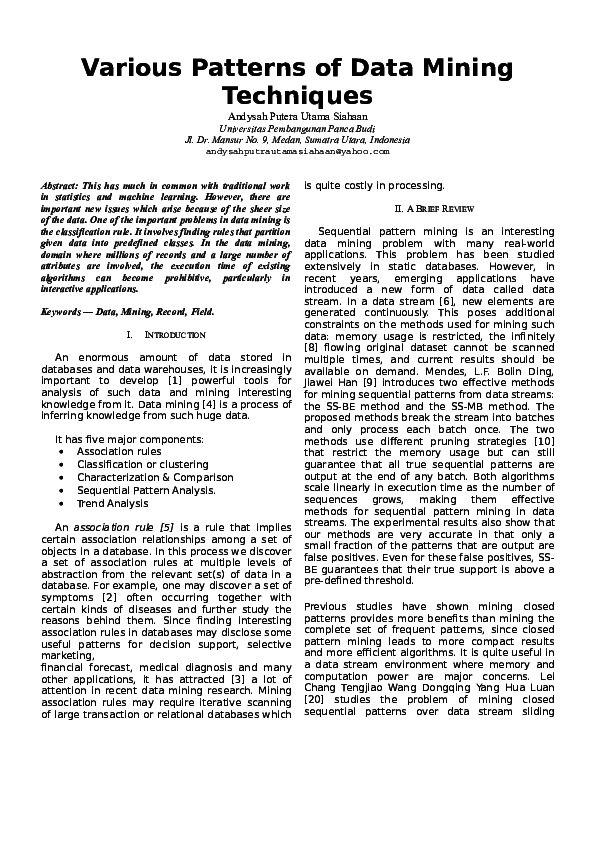 (DOC) Various Patterns of Data Mining Techniques