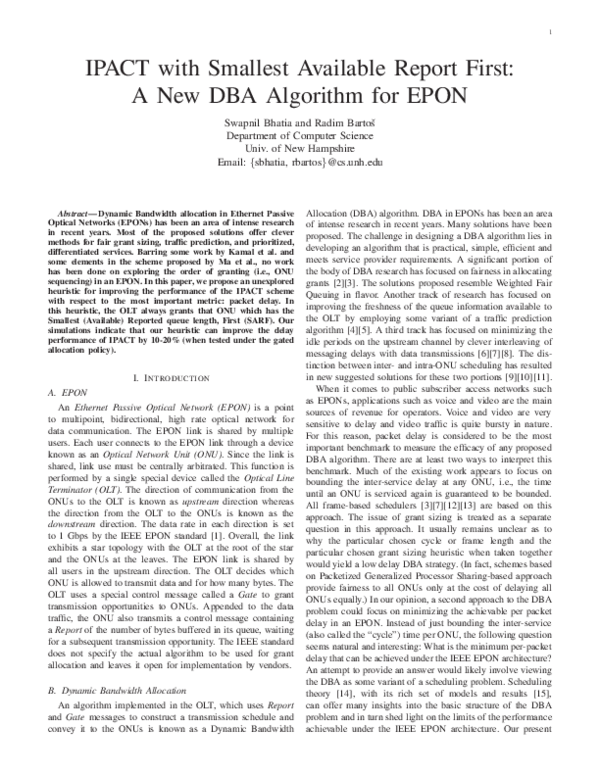 Pdf Ipact With Smallest Available Report First A New Dba Algorithm 6290