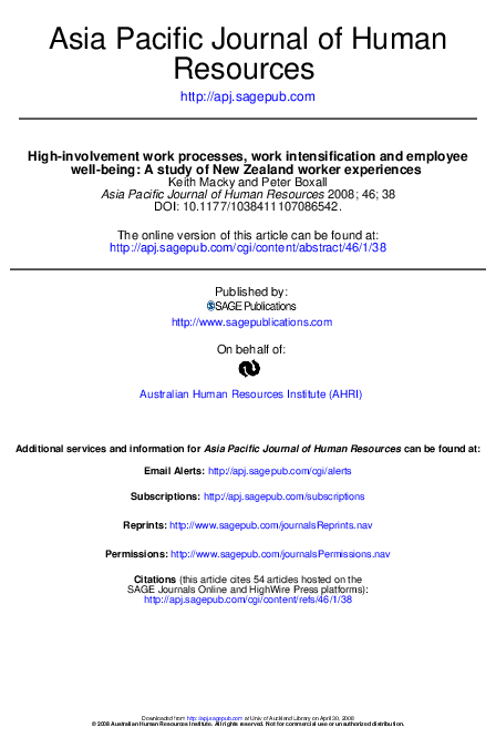(PDF) High-involvement work processes, work intensification and employee well-being: A study of ...
