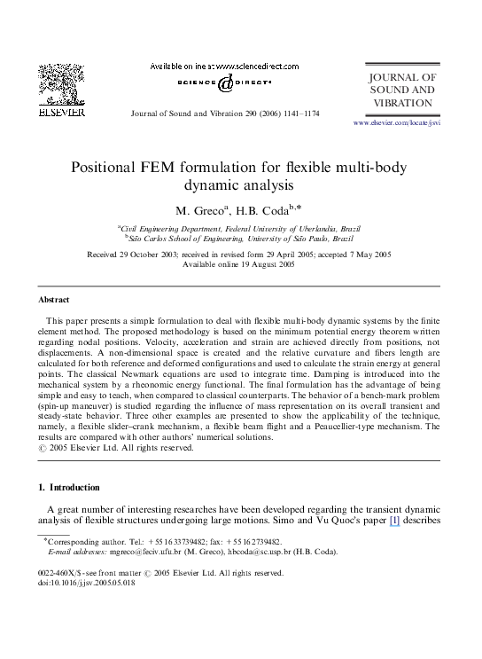 (PDF) Positional FEM formulation for flexible multi-body dynamic analysis