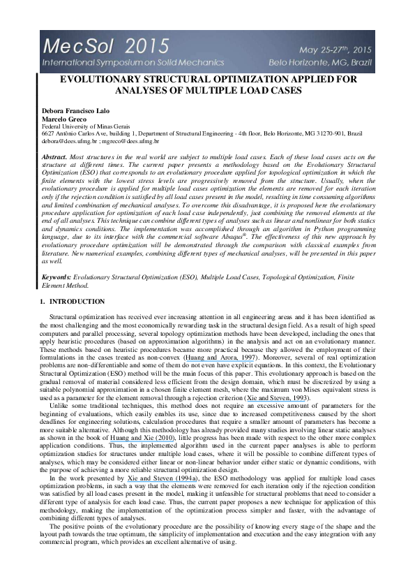 (PDF) Evolutionary Structural Optimization Applied for Problems with Nonlinear Behavior