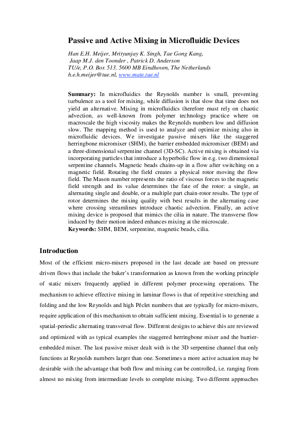 (PDF) Passive and Active Mixing in Microfluidic Devices