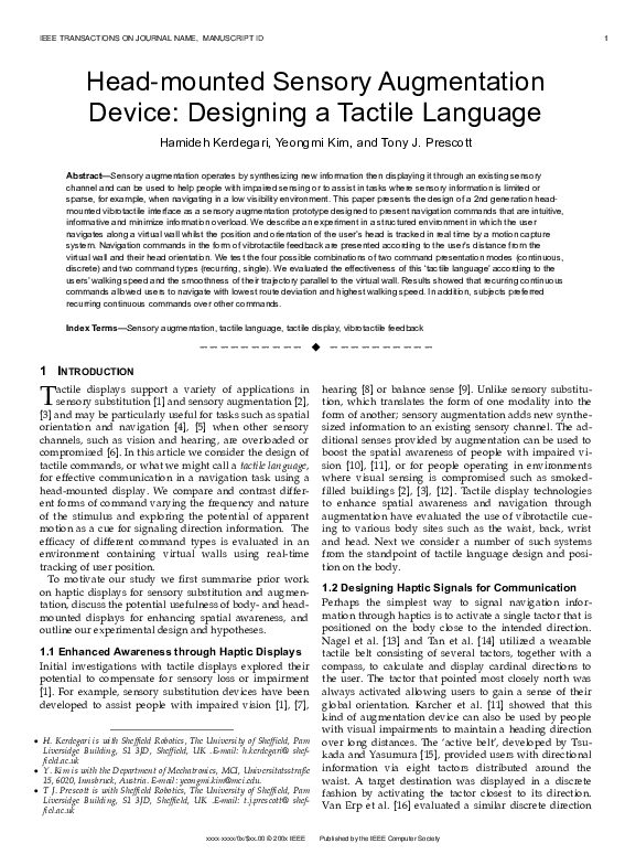 (PDF) Head-mounted Sensory Augmentation Device: Designing a Tactile ...