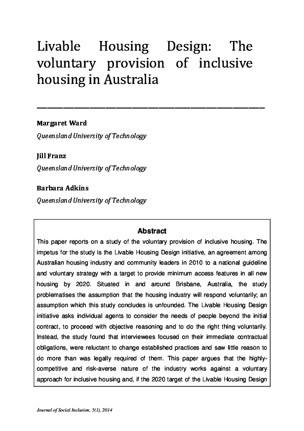(PDF) Livable Housing Design: The voluntary provision of inclusive ...