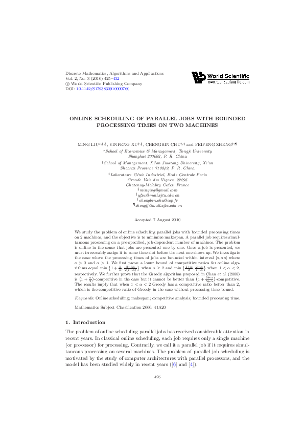 Pdf Online Scheduling Of Parallel Jobs With Bounded Processing Times