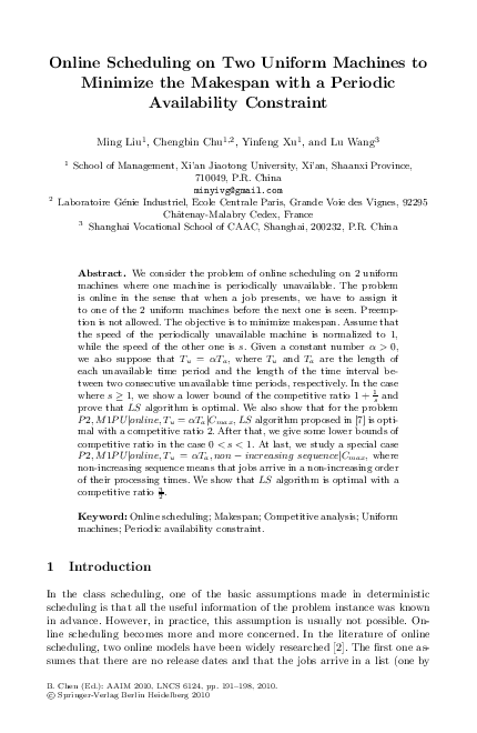 (PDF) Online scheduling on two uniform machines to minimize the makespan with a periodic ...