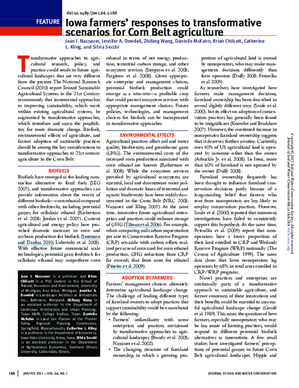 (PDF) Iowa farmers' responses to transformative scenarios for Corn Belt ...