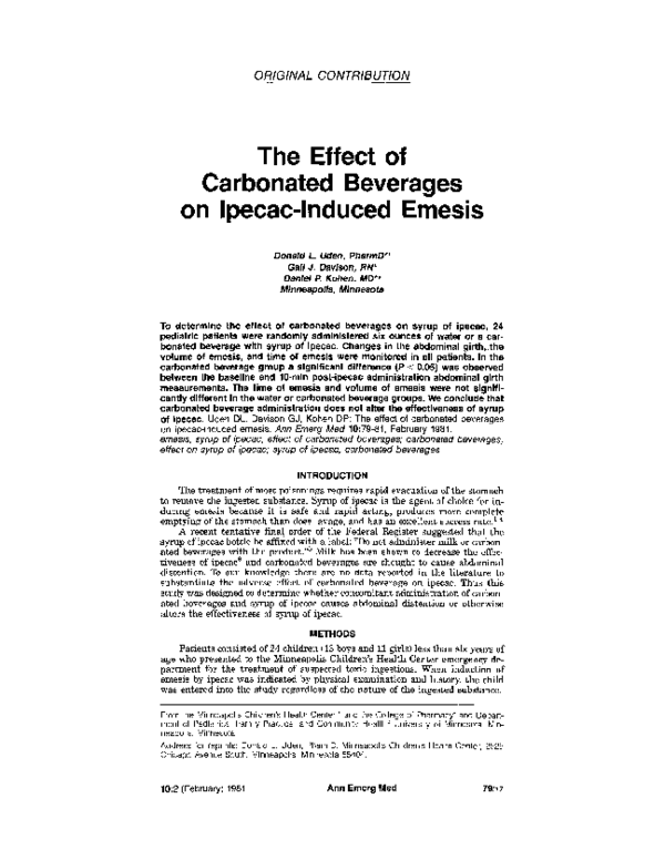 (PDF) The effect of carbonated beverages on ipecac-induced emesis