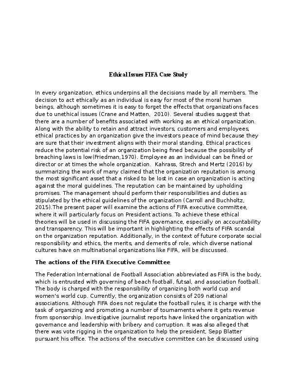 (DOC) Ethical Issues FIFA Case Study