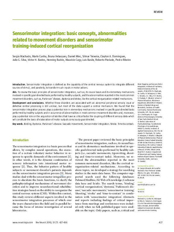 (PDF) Sensorimotor integration: basic concepts, abnormalities related to movement disorders and ...