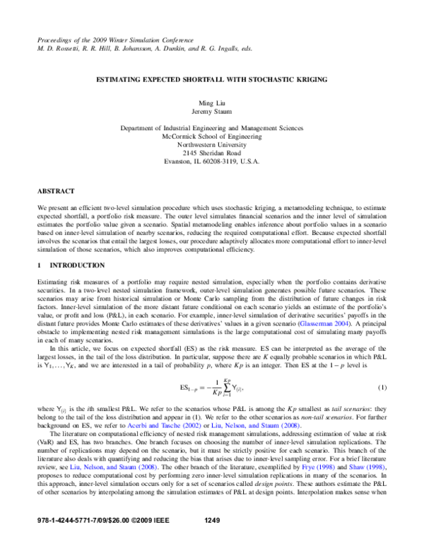 (PDF) Estimating Expected Shortfall with Stochastic Kriging