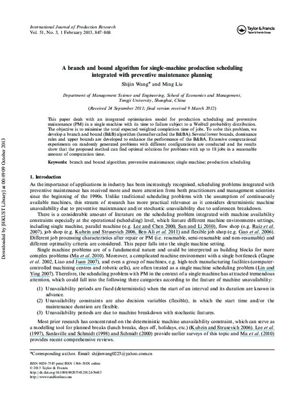 Pdf A Branch And Bound Algorithm For Single Machine Production